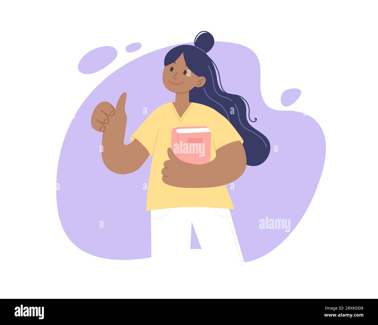 Learning and reading concept. Young positive black woman standing ...