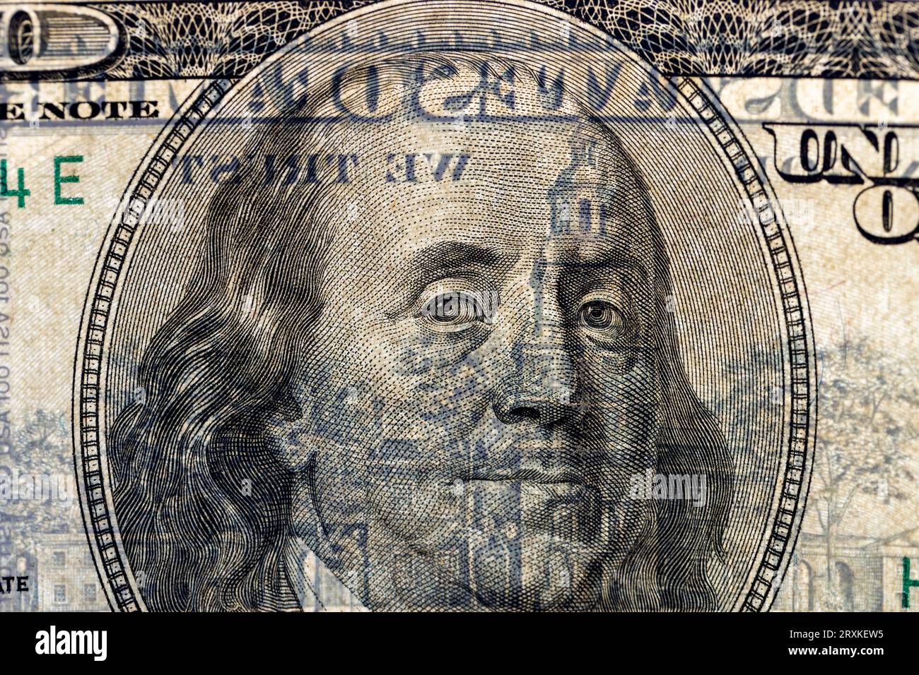 close-up of one hundred American dollars transparent in the light ...