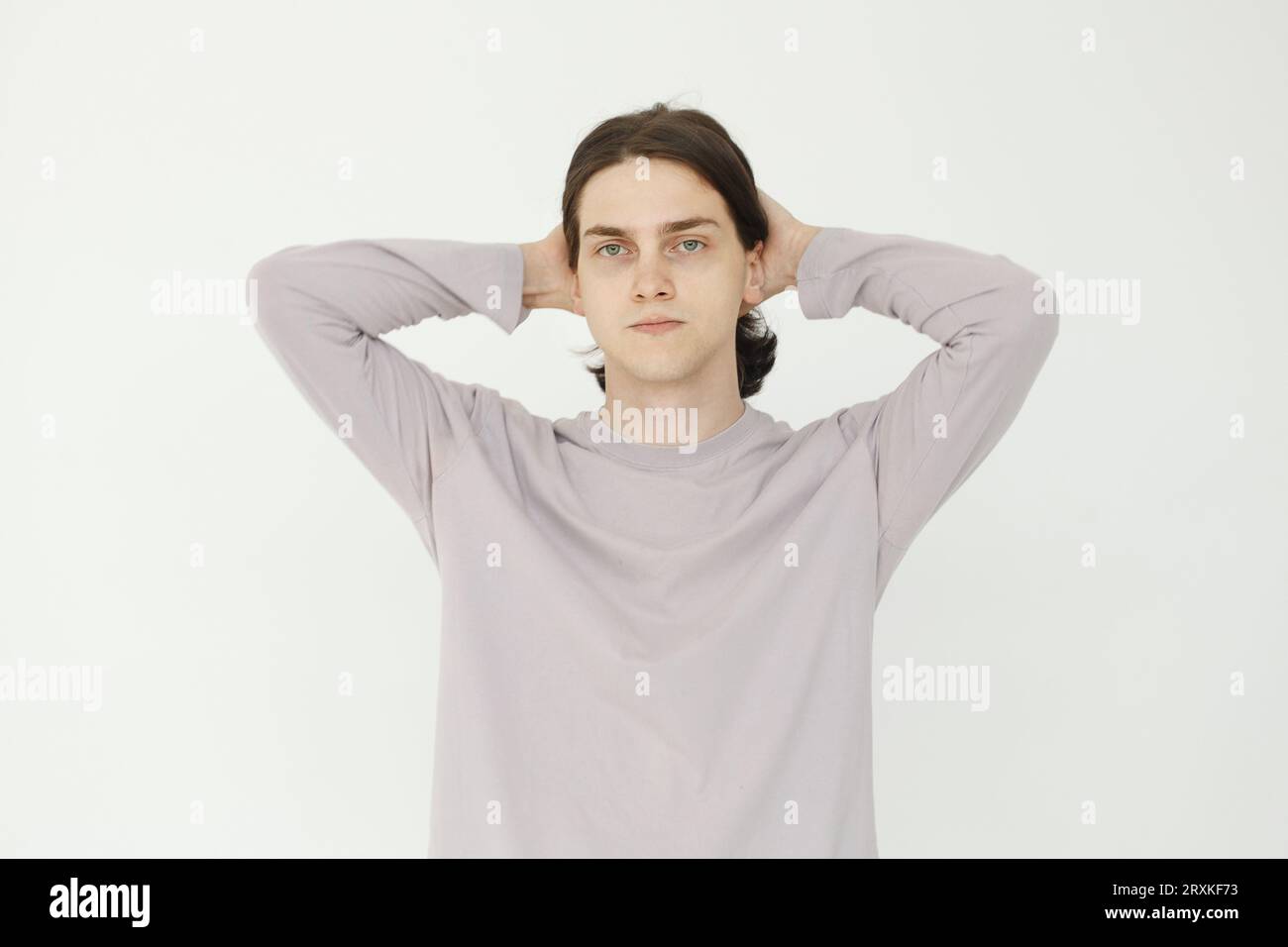 Solve a problem concept. Handsome guy on white background Stock Photo ...