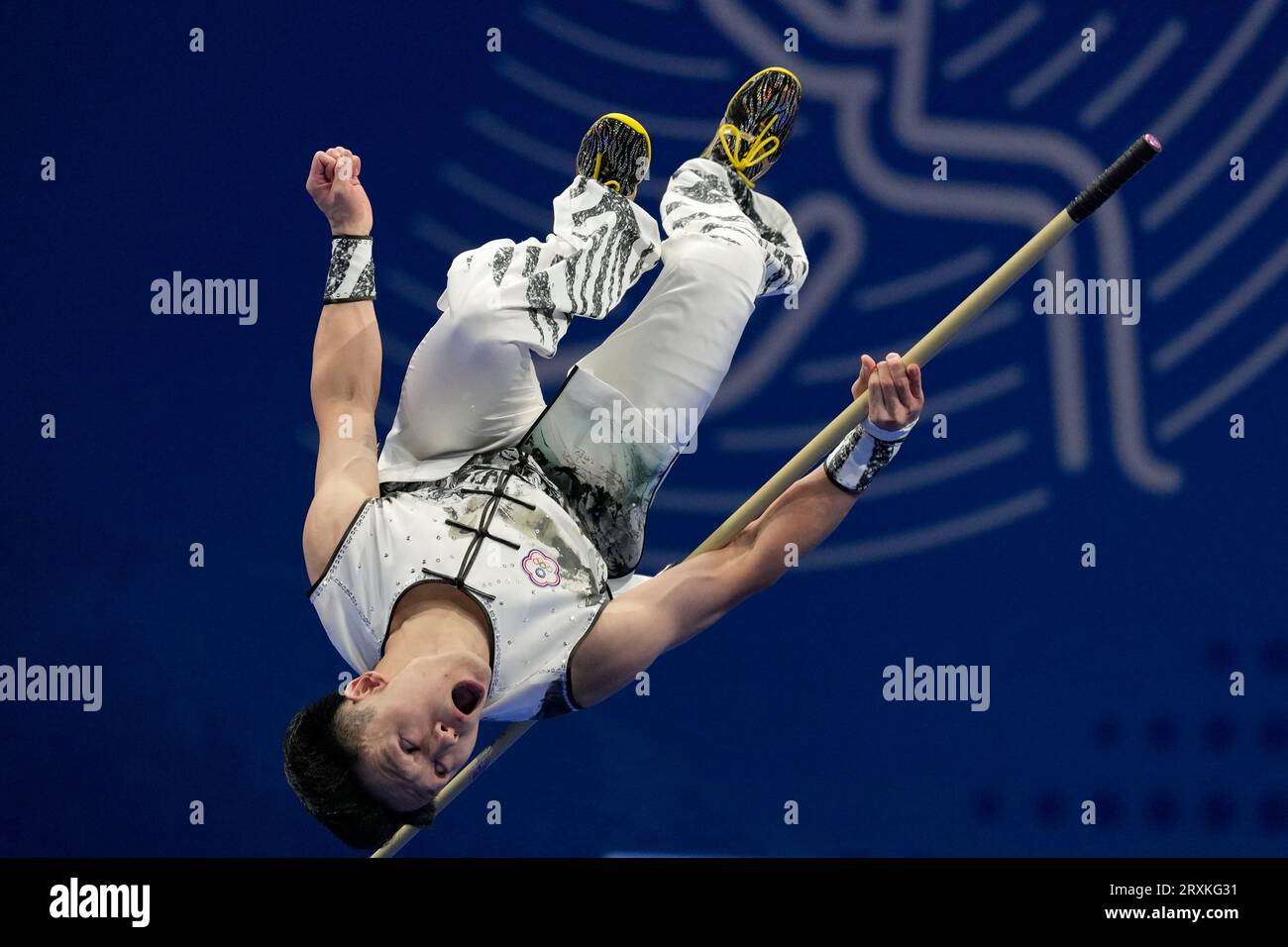 Taiwan's Lai Po Wei performs at the Wushu Men's Nangun competition for ...