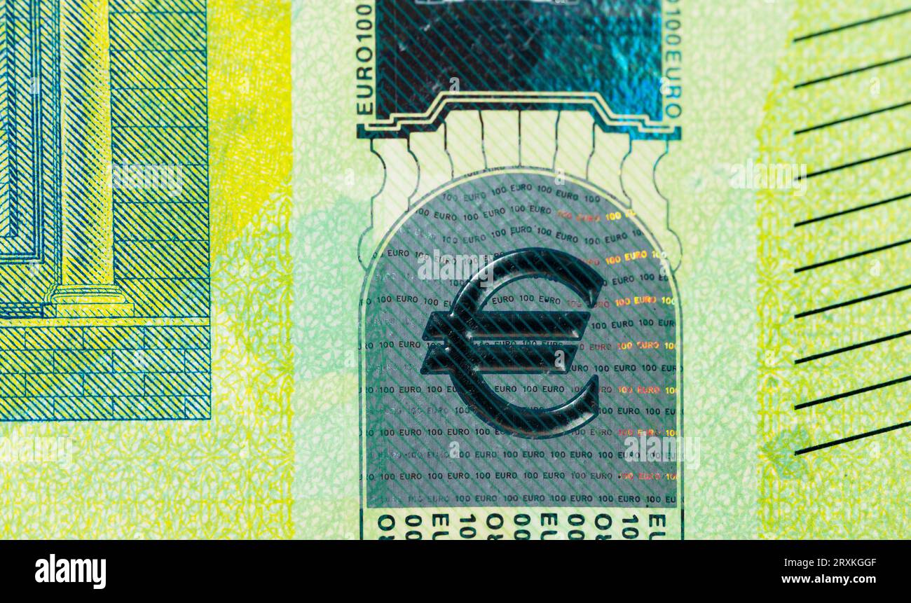 details of the one hundred euro European banknote , a close-up of a ...