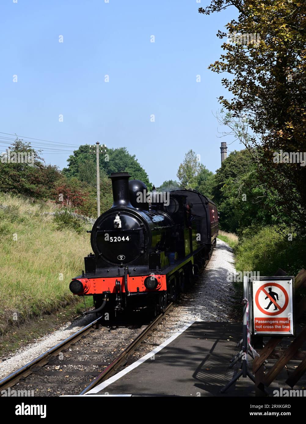 L&Y class 25 0-6-0 2F locomotive No 52044 arrives at Haworth station on ...