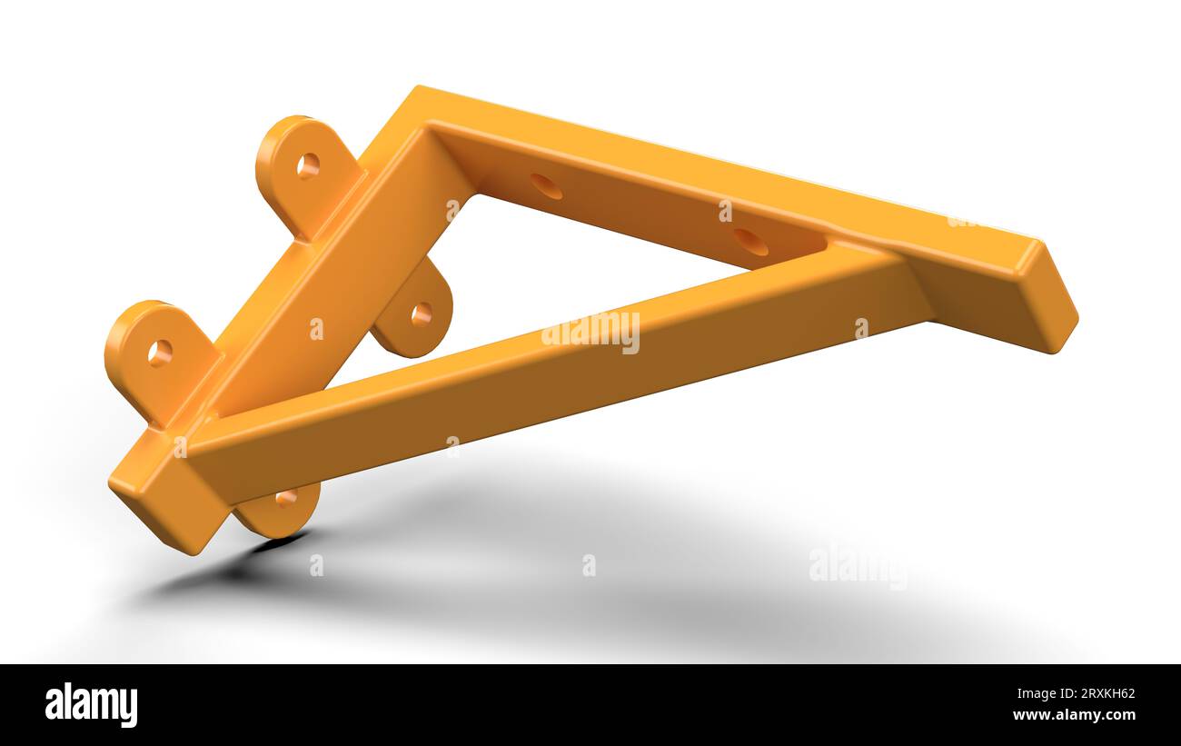 Yellow L shape bracket with slant support. Metal part design. 3d render ...