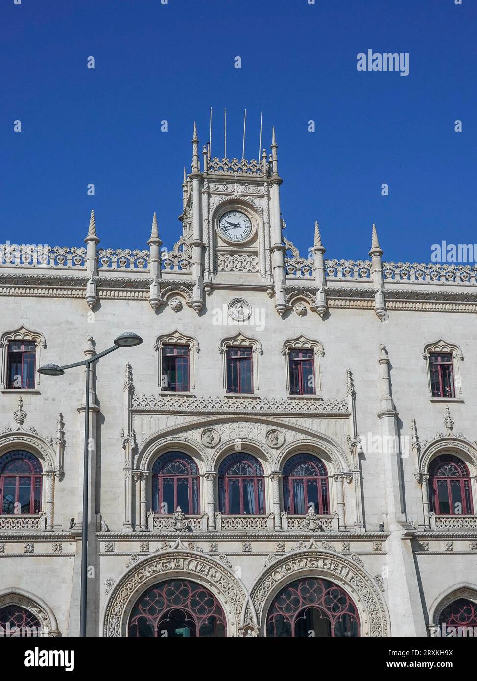 Portugal, Lisbon, Rossio Railway Station entrance. A 19th century train ...