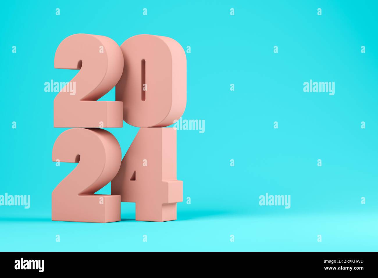Pink numbers 2024 on a blue background 3 D illustration Stock Photo - Alamy