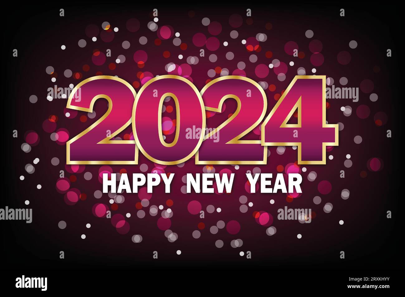 2024 Happy New Year. Abstract holiday background with bokeh lights. Greeting card, wallpaper ...