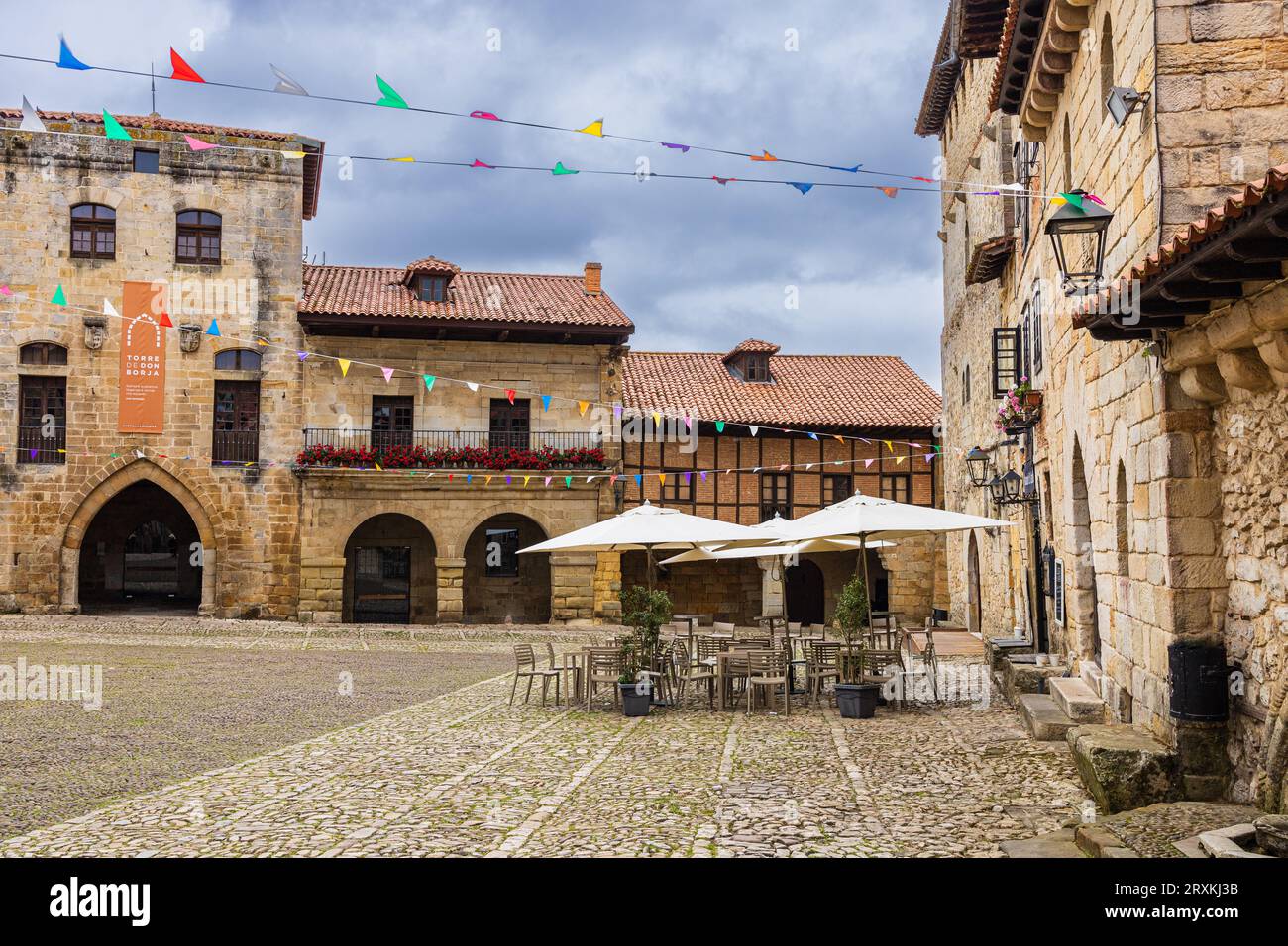 View of Plaza Mayor with its rural old houses, medieval heart of the ...