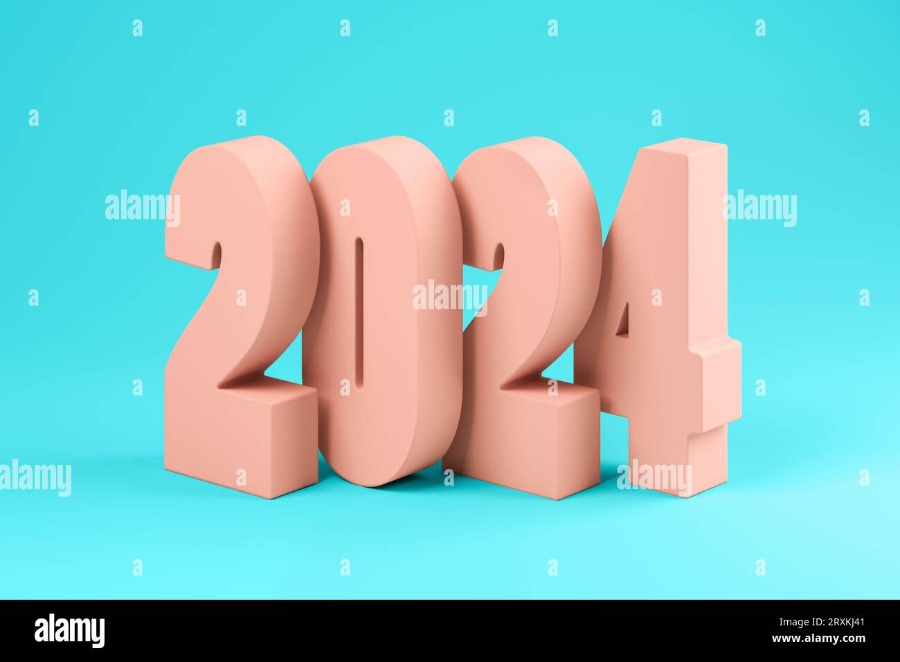 Pink numbers 2024 on a blue background 3 D illustration Stock Photo - Alamy
