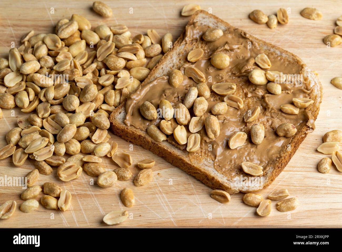 Chocolate peanut paste for a quick breakfast, peanut paste made from roasted peanuts and other ...