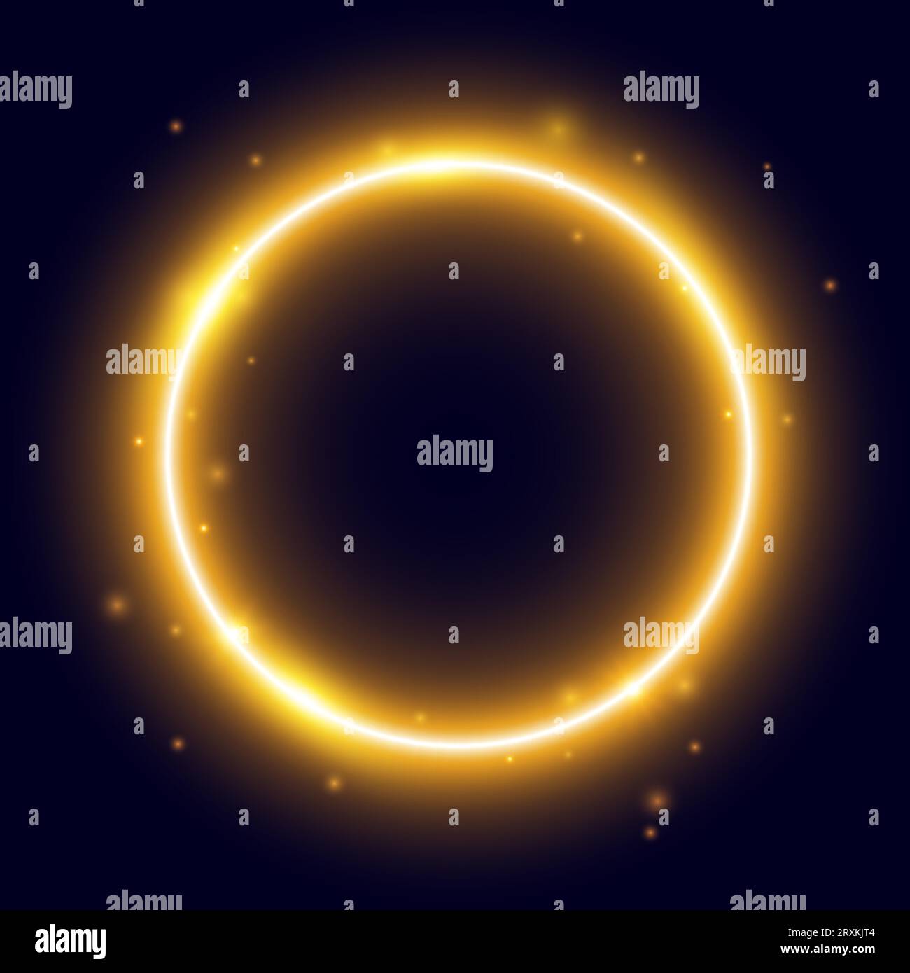 Yellow glowing circle frame with sparks. Warm orange electric lights ...