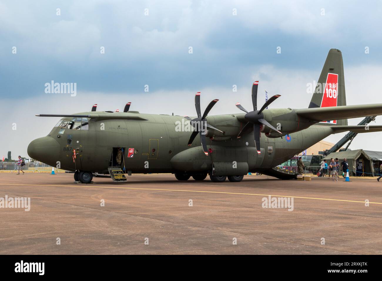 British Royal Air Force C-130J Hercules transport plane on the tarmac ...