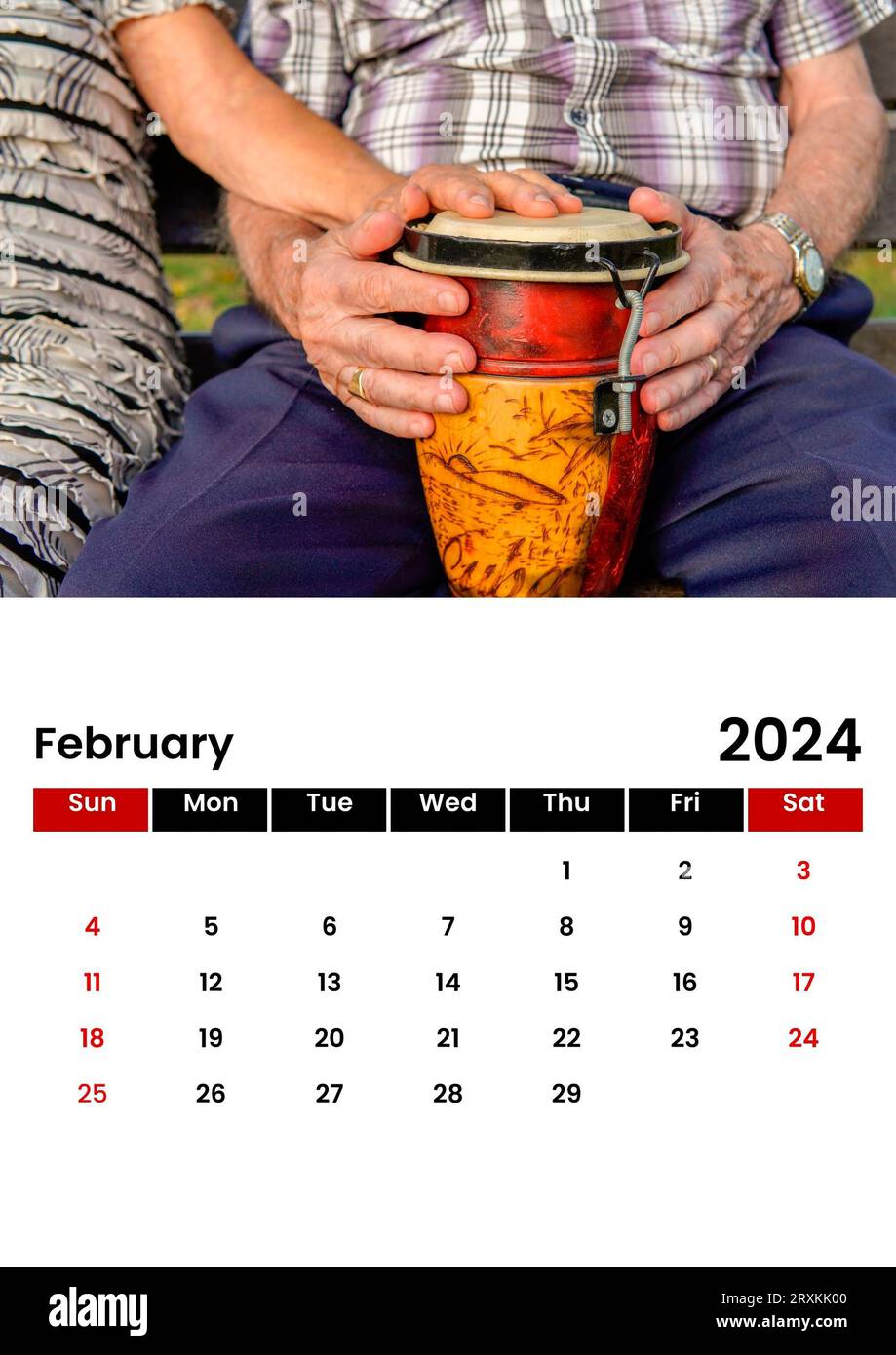 February month on the 2024 calendar with an old age photo. english ...