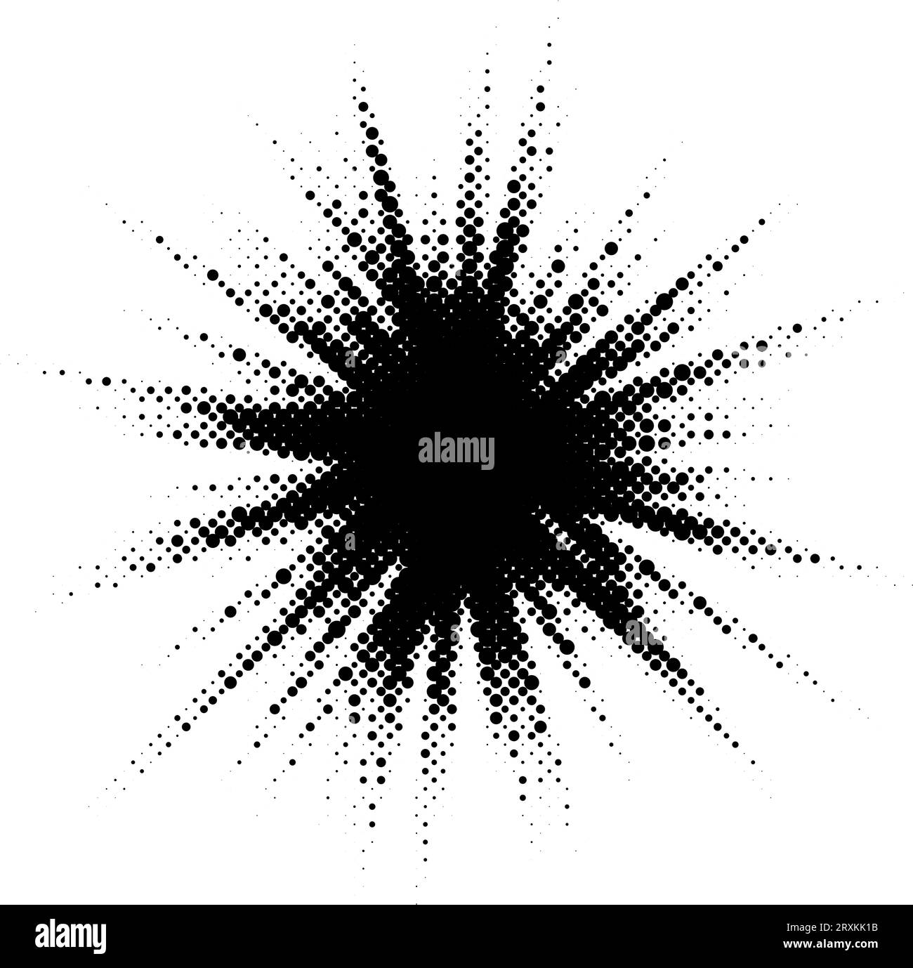 Halftone burst element. Pop art style dotted explosion. Black light ...