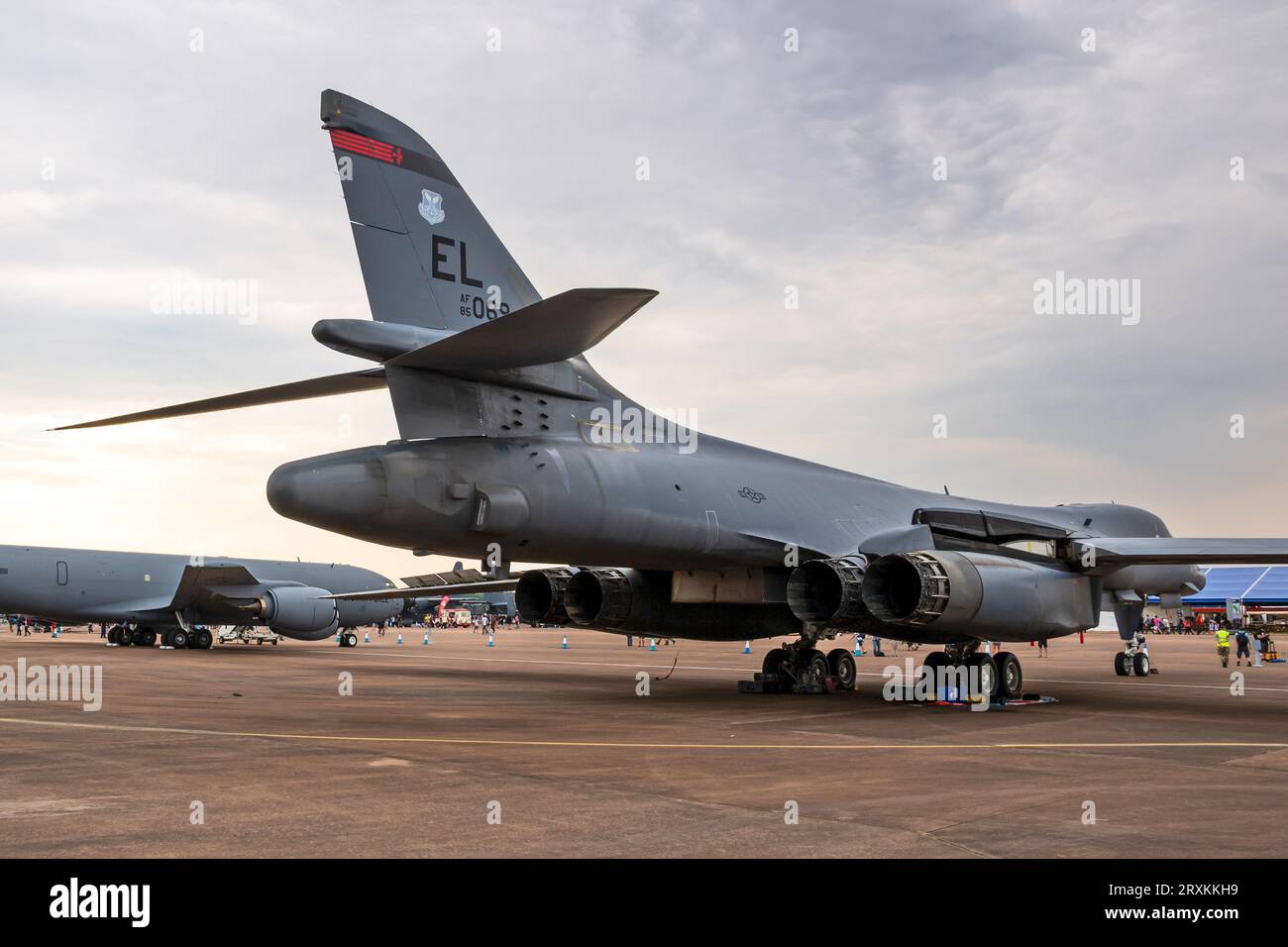 US Air Force Rockwell B-1 Lancer bomber plane on the tarmac of RAF ...