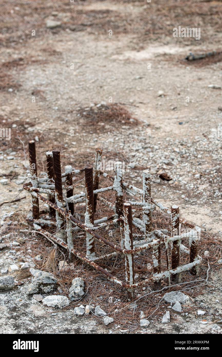 reinforcement bars on a building site, rebar block for concrete base ...