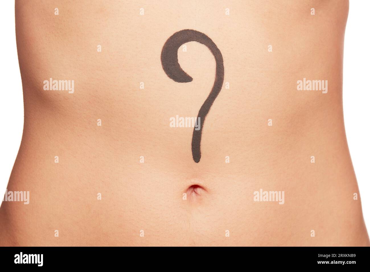 Question mark on young woman's abdomen Stock Photo - Alamy