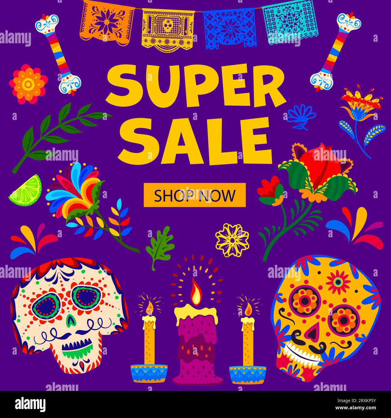 Day of the Dead sale banner, Dia De Los Muertos mexican holiday special ...
