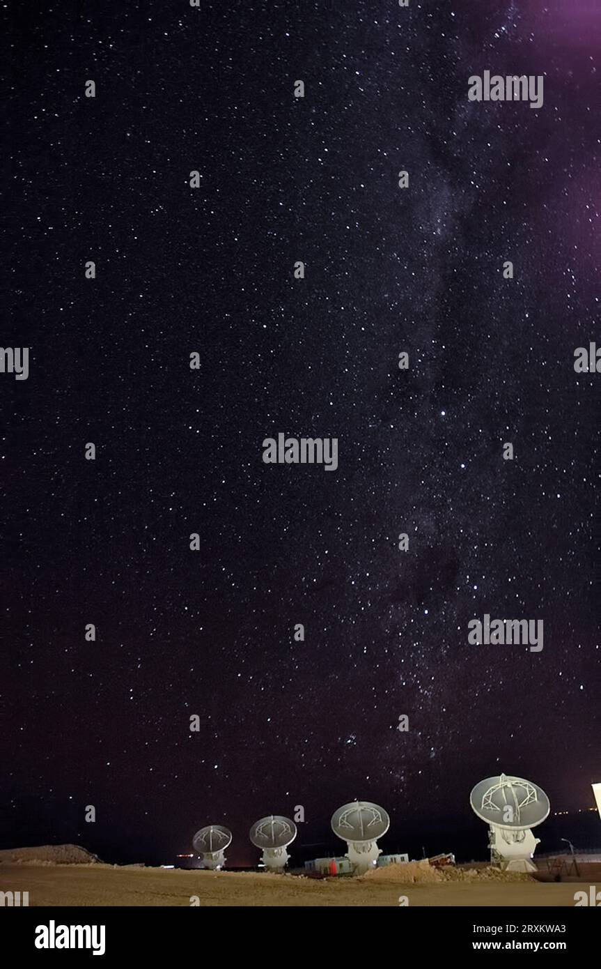 The Atacama Large Mullimeter Array at night in Chile Stock Photo - Alamy