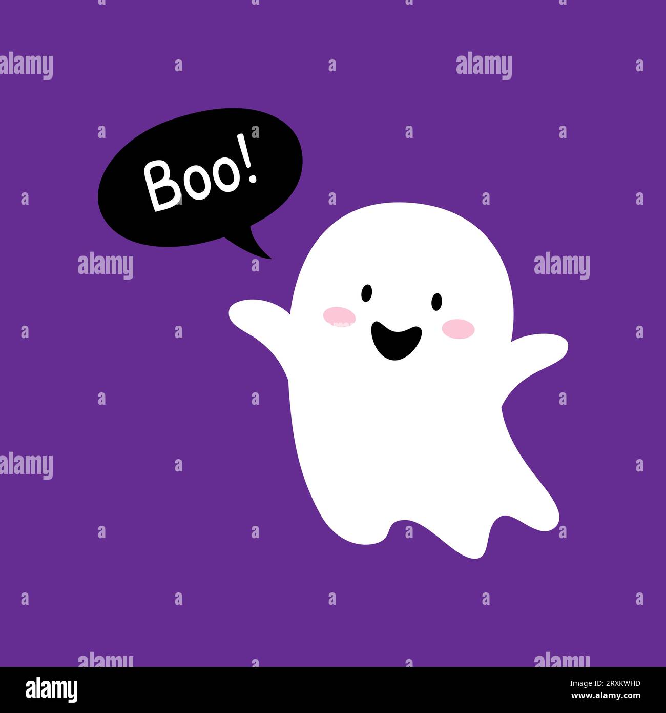 Cartoon Halloween kawaii ghost character with cute mischievous face and ...