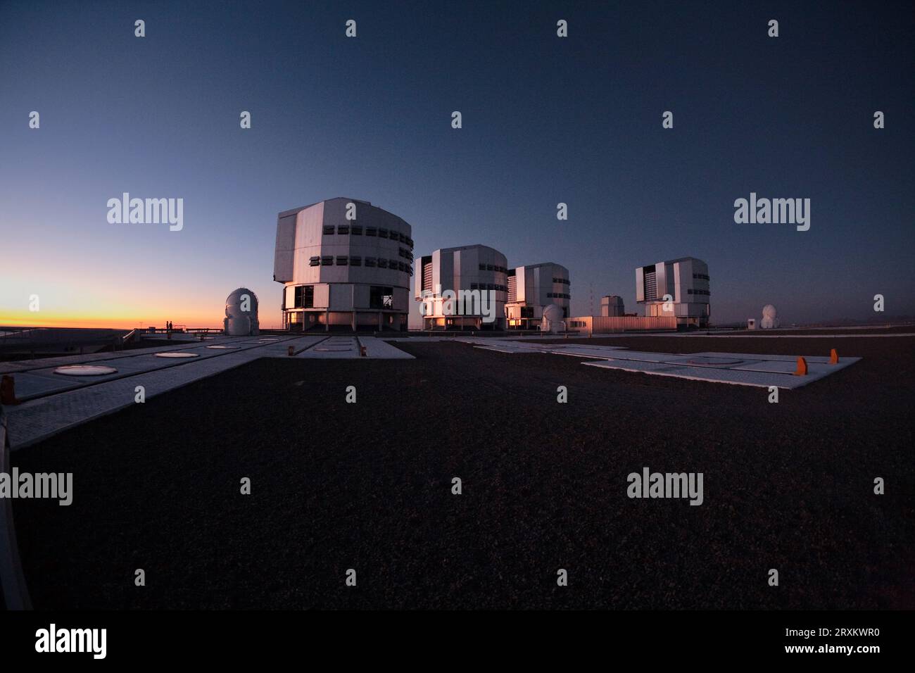 Sunset over the Very Large Telescope platform at Paranal Observatory in ...