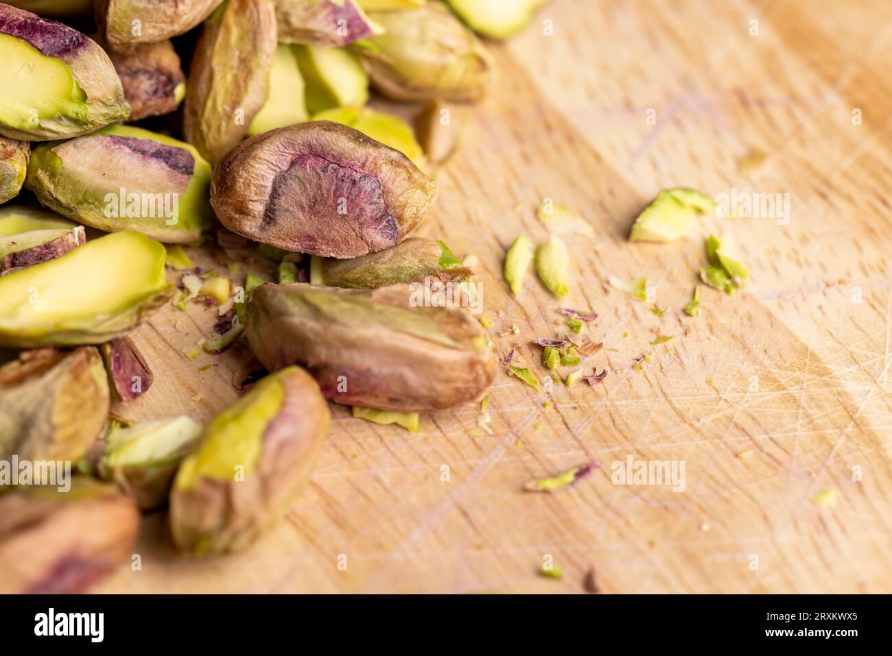 Crispy delicious pistachios with salt without shell, peeled and striped ...