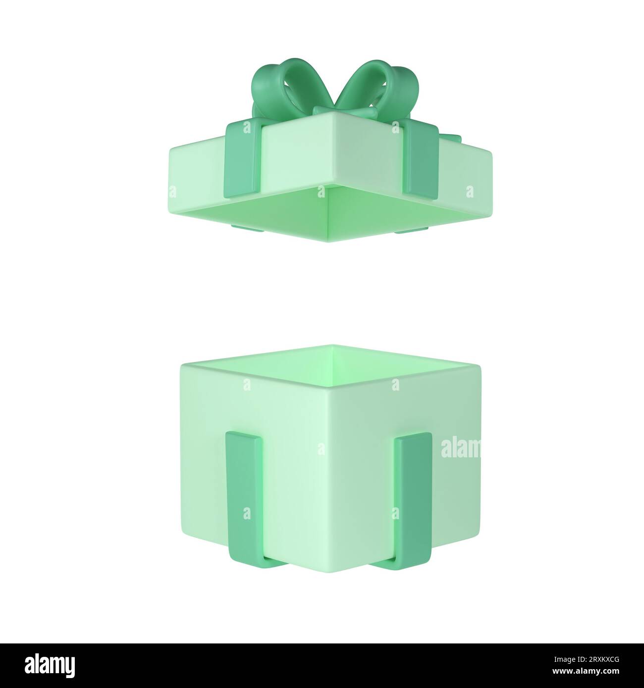 3d green open christmas gift box icon with pastel ribbon bow on white ...