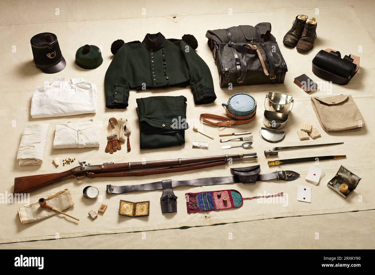 Collection of military weapons and equipment Stock Photo - Alamy