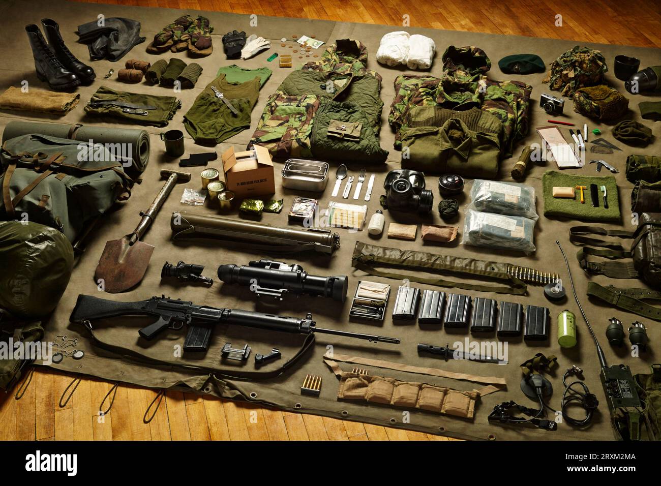 Collection of military weapons and equipment Stock Photo - Alamy