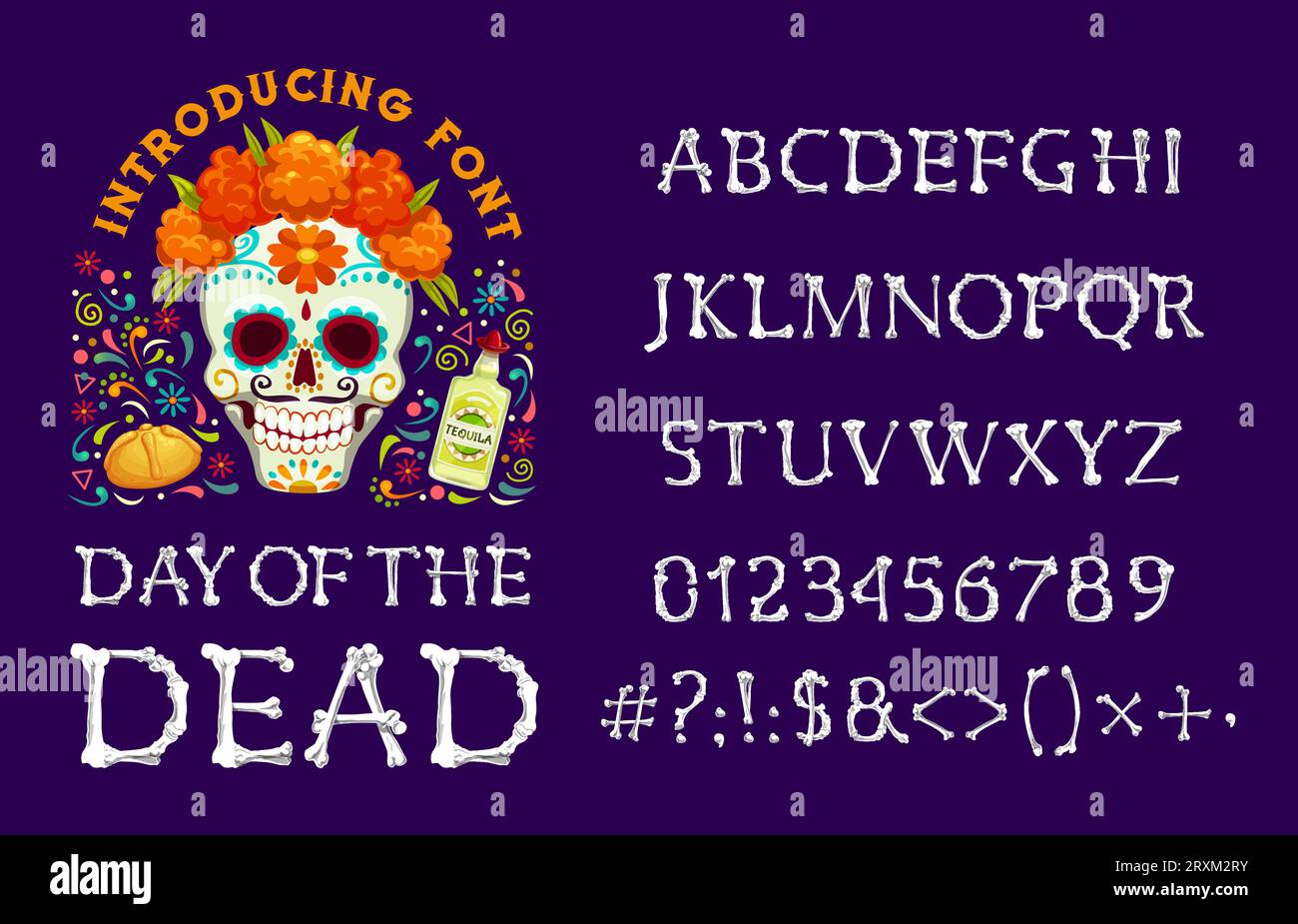 Skeleton bones font, Halloween type and Day of Dead typeface with human ...