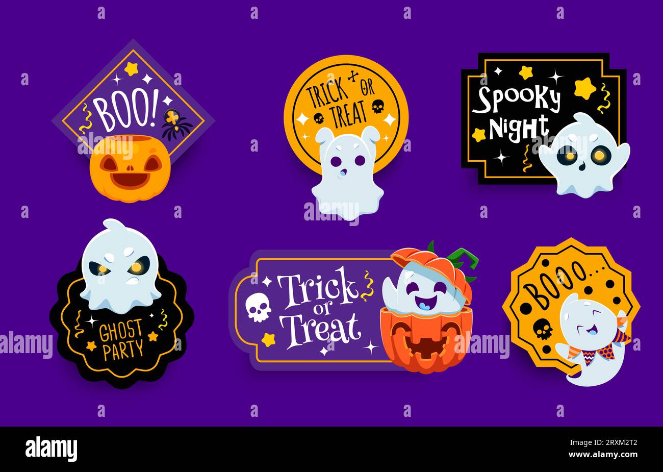 Halloween holiday stickers with pumpkins, boo ghosts and spiders for ...