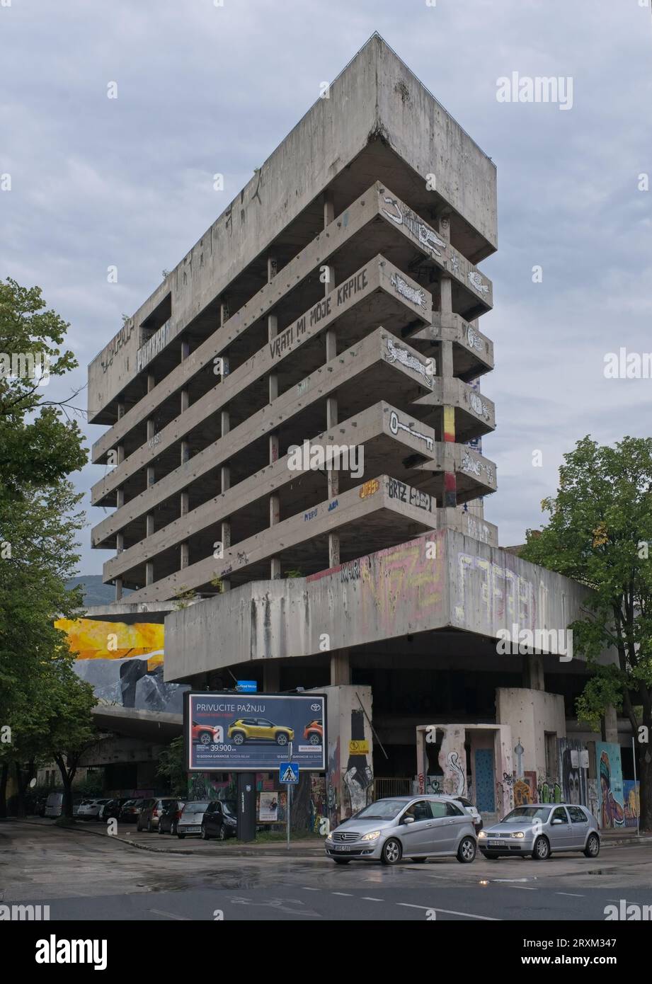 Mostar, Bosnia and Herzegovina - Sep 21, 2023: Signs of bosnian war. A ...