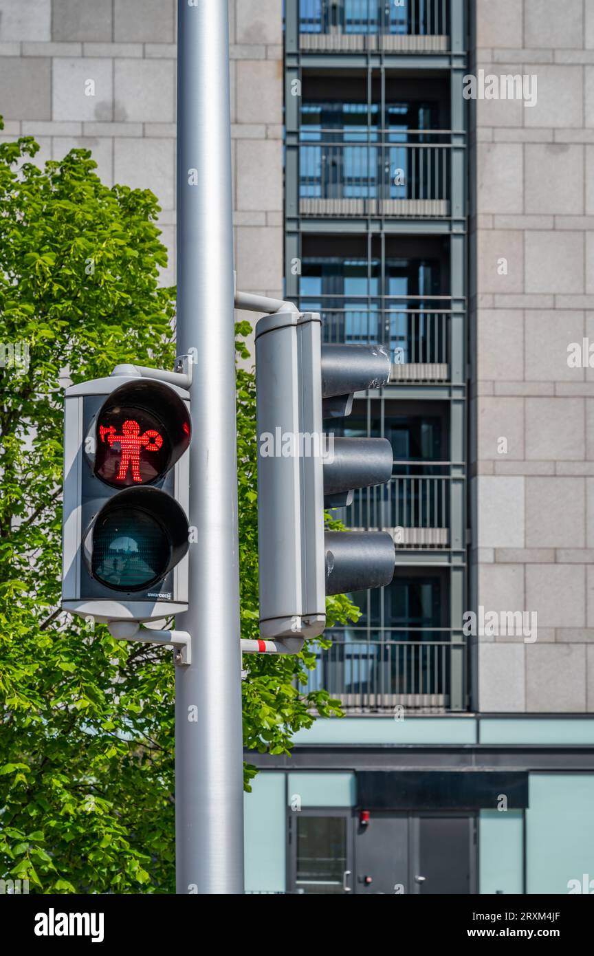 Viking Traffic Light at Denmark Aarhus, red light, vertical shot Stock ...