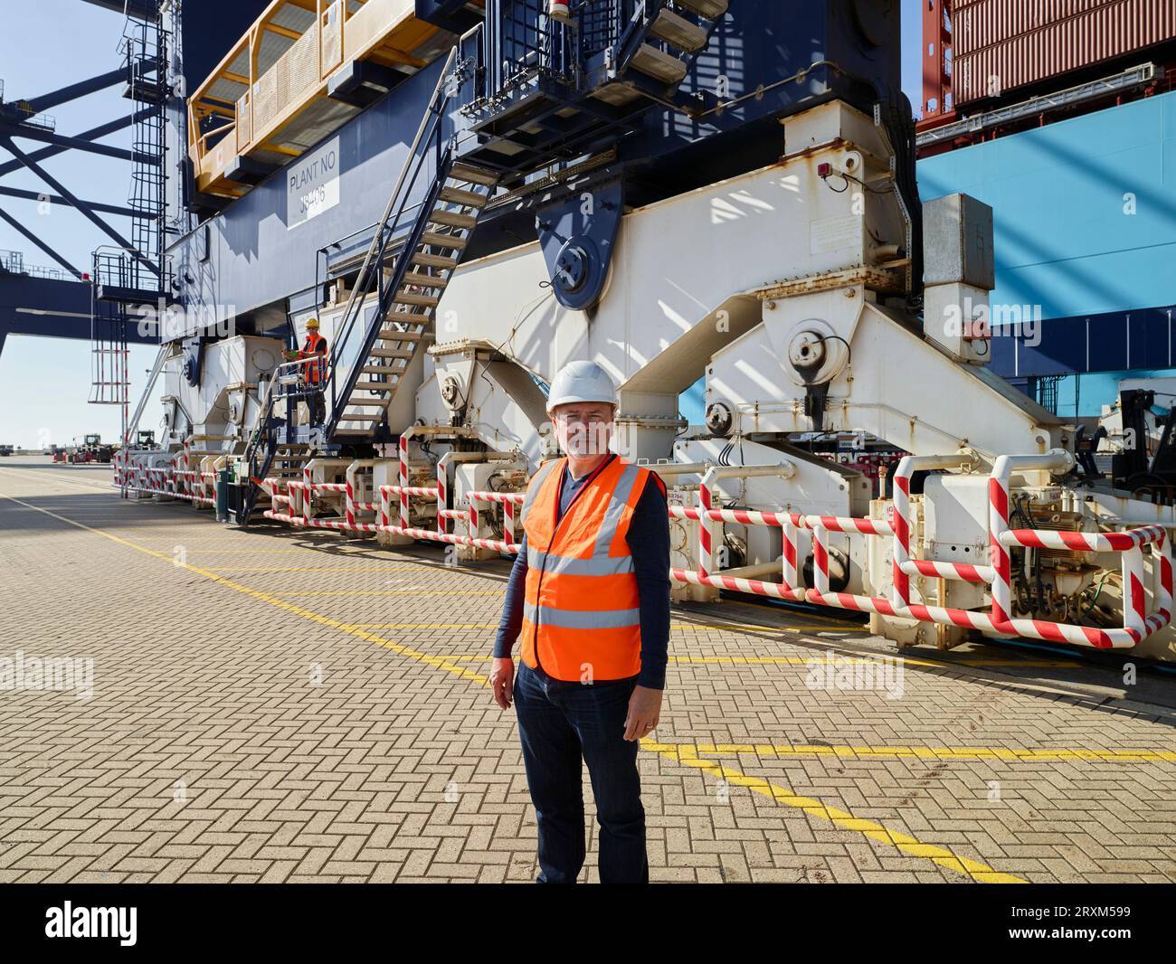 Dock worker in reflective vest at Port of Felixstowe, England Stock ...