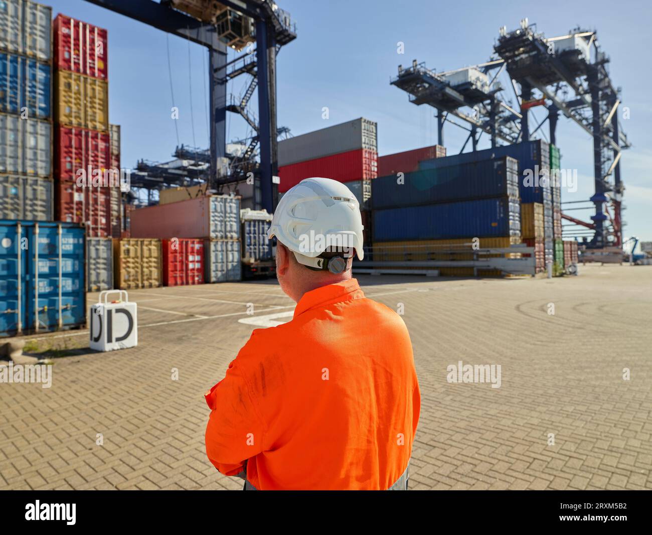 Dock worker with hardhat at Port of Felixstowe, England Stock Photo - Alamy