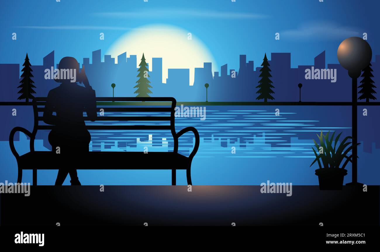 Silhouette of a girl talking on a cell phone with her lover, vector ...