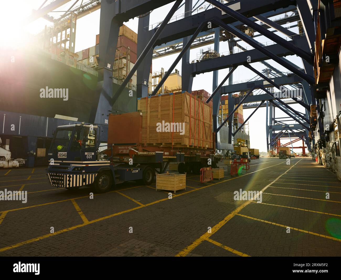 Semi-truck with crate at Port of Felixstowe, England Stock Photo - Alamy