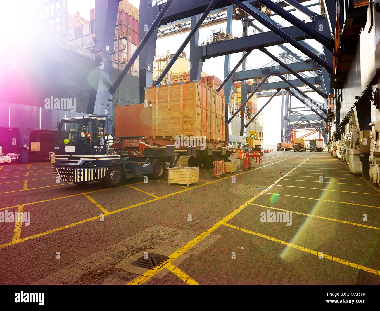 Semi-truck with crate at Port of Felixstowe, England Stock Photo - Alamy