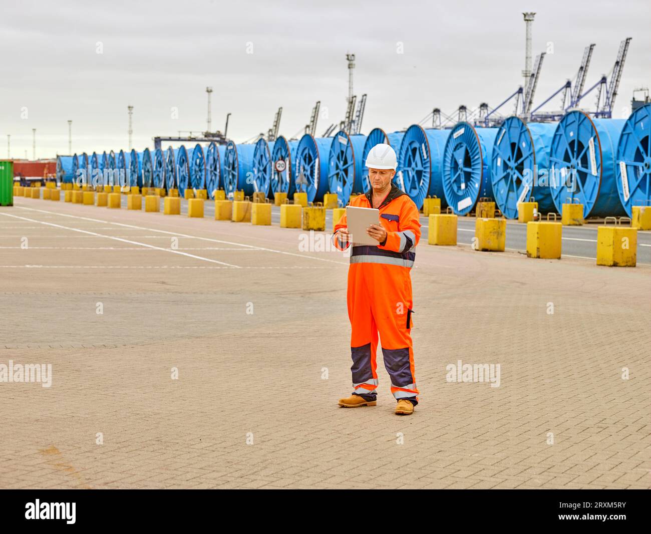 Dock worker with digital tablet at Port of Felixstowe, England Stock ...