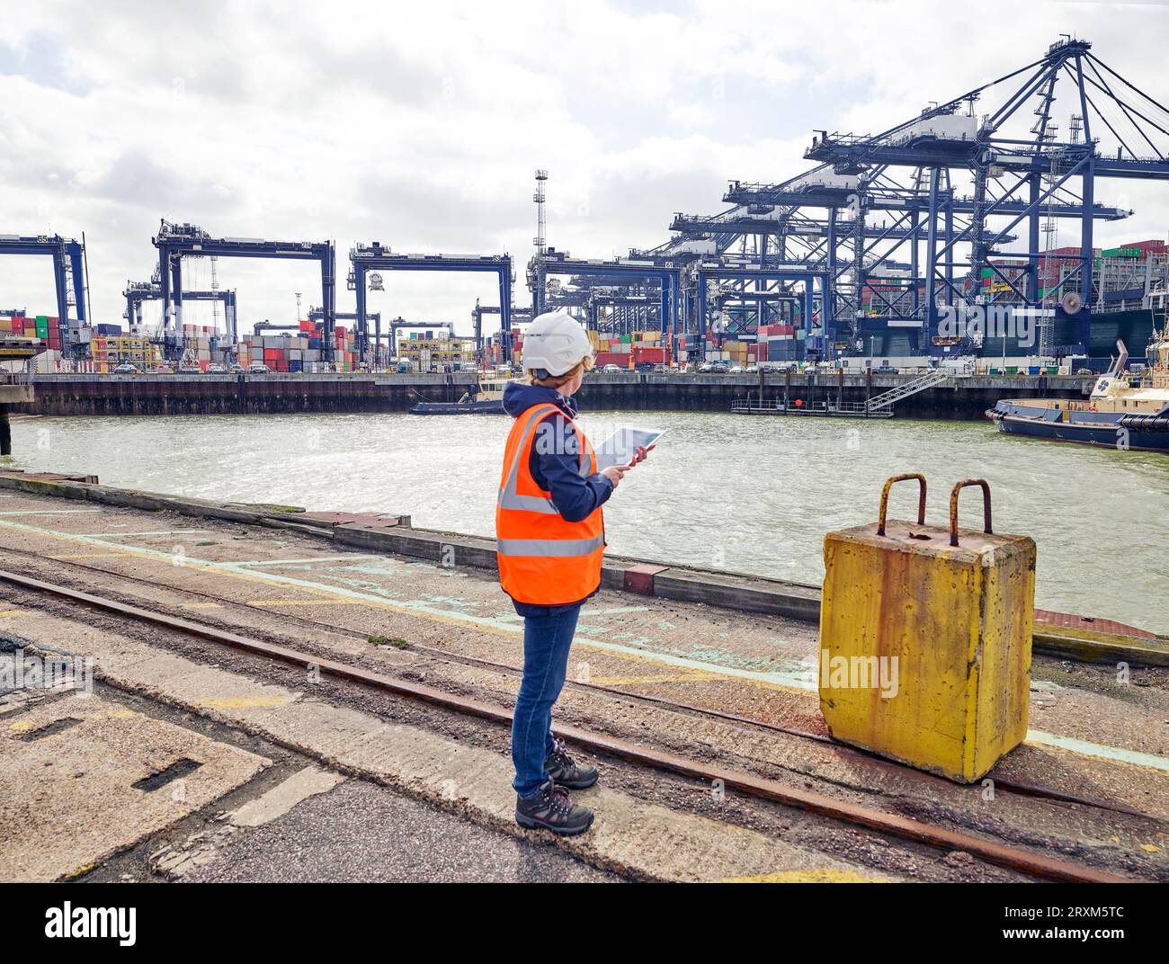 Dock worker with digital tablet at Port of Felixstowe, England Stock ...