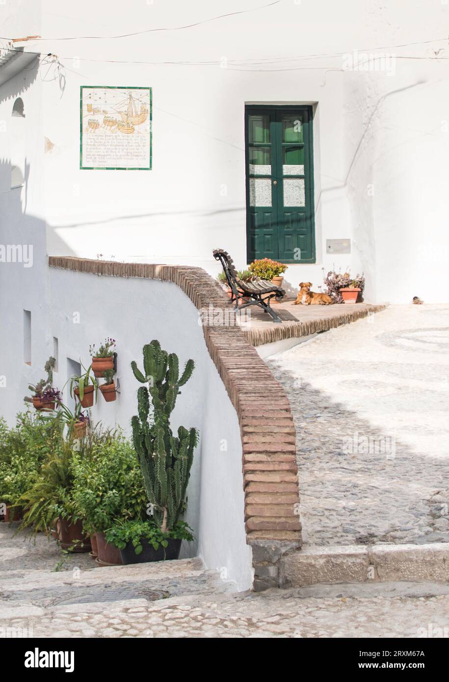 Brick wall by house in Spain Stock Photo - Alamy