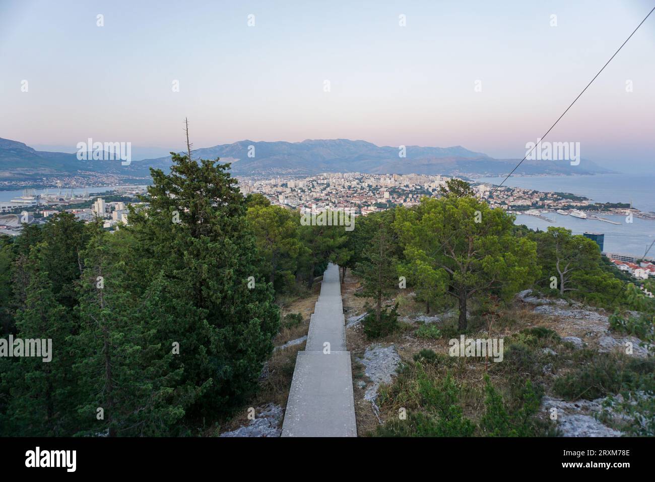 Evening View of Split, Croatia from Marjan Hill and Stairs Leading Down ...