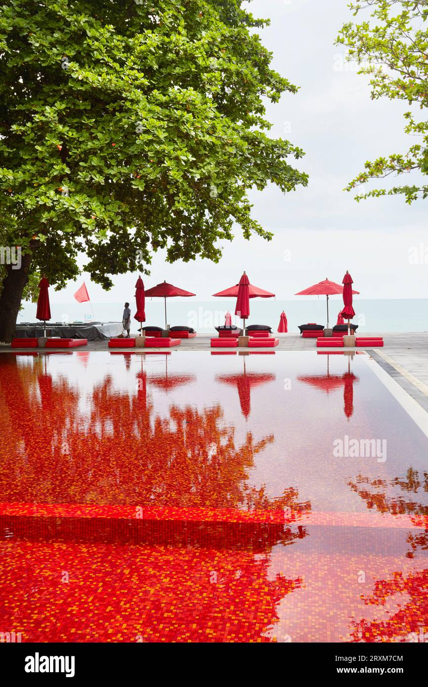 Red tiled swimming pool in Ko Samui, Thailand Stock Photo - Alamy
