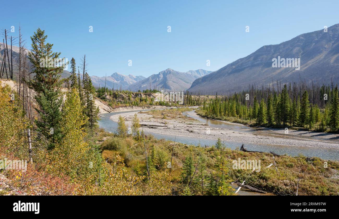 Aerial view of the Simpson River Valley in Kootenay National Park ...