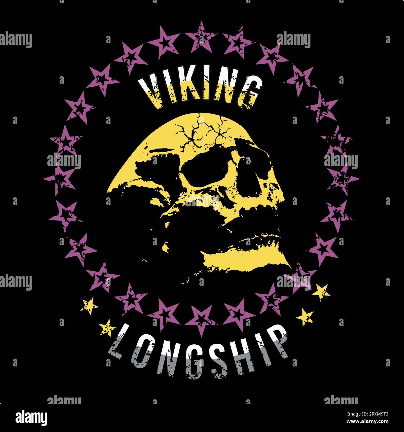 Vector design for t-shirt of a skull with a circle of stars on a black ...