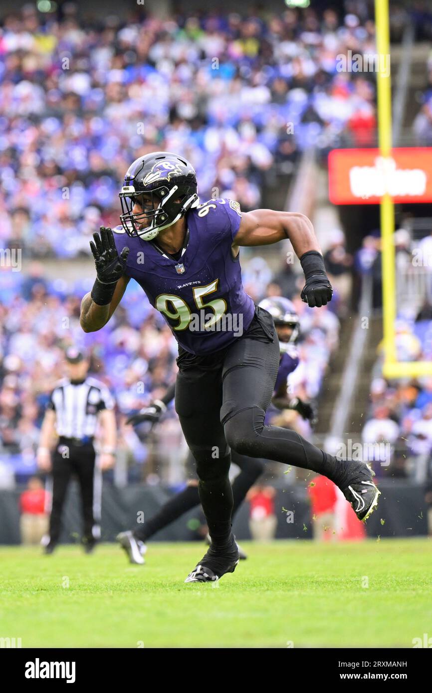 Baltimore Ravens linebacker Tavius Robinson (95) in action during the ...