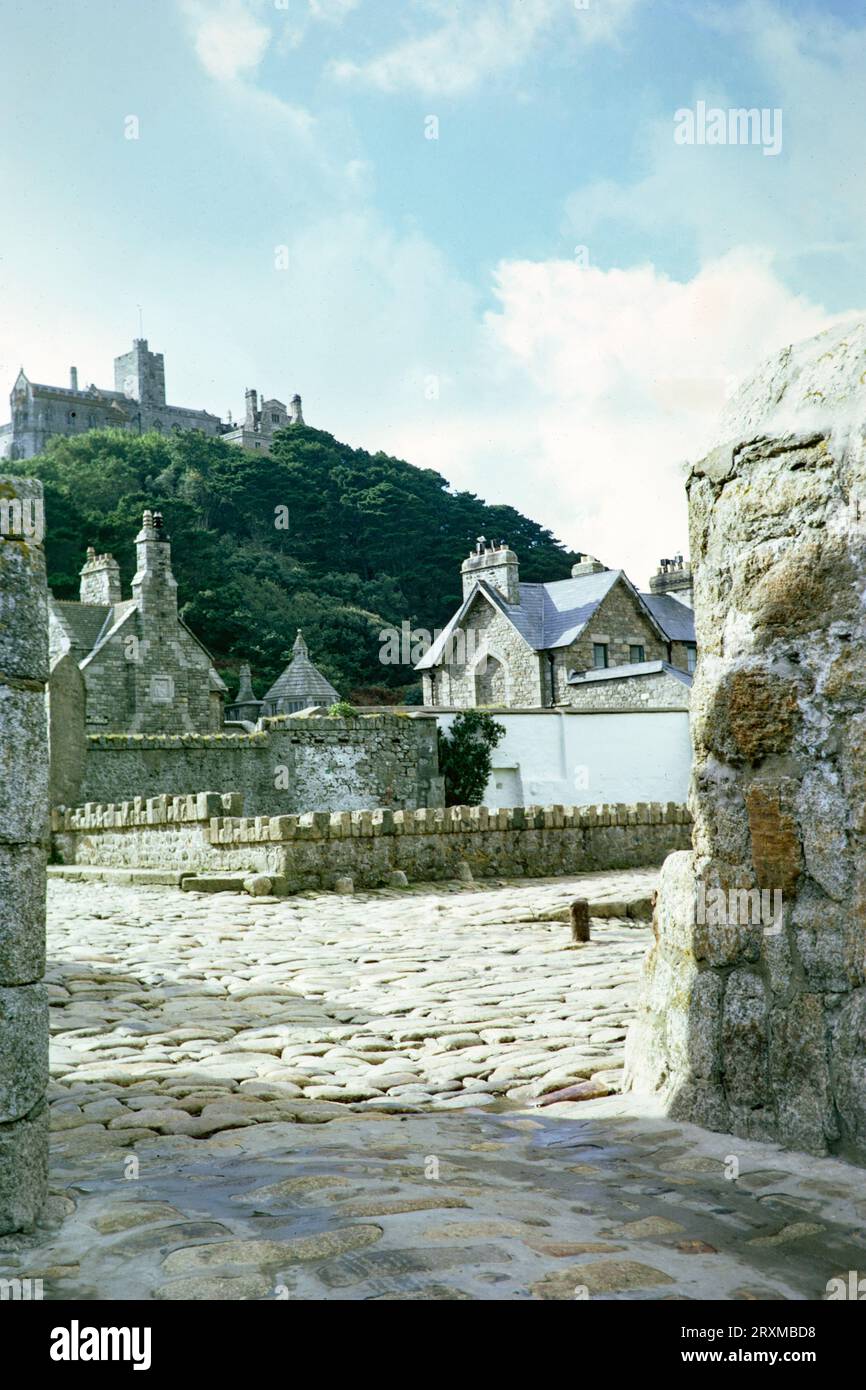 Historic buildings on island of St Michael's Mount, Cornwall, England ...