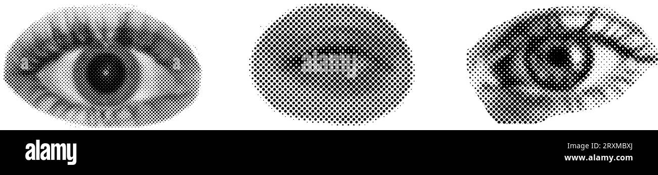 Set of halftone diferent female eyes. Dots texture. Contemporary style ...