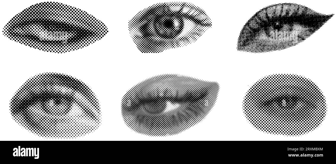 Set of halftone diferent female eyes. Dots texture. Contemporary style ...