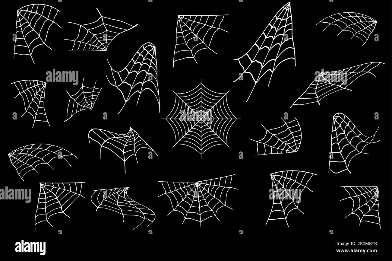 Spider web set. Halloween hand drawn cobweb collection.Spiderweb icon ...