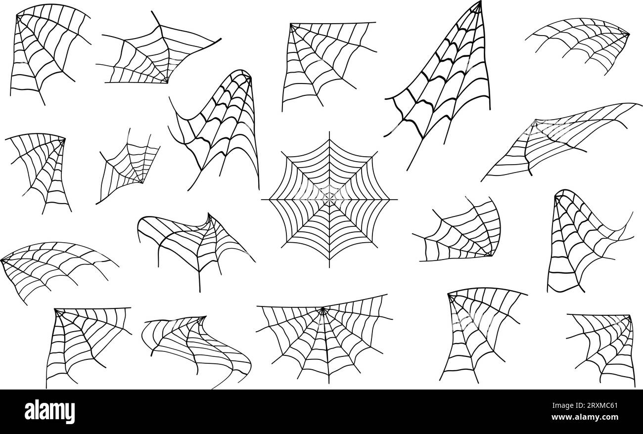 Spider web set. Halloween hand drawn cobweb collection.Spiderweb icon ...